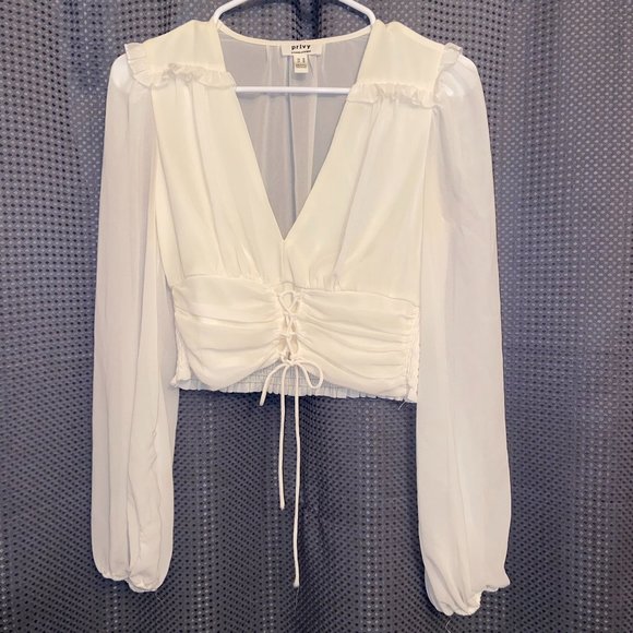 privy | Tops | Privy Sheer Long Sleeve Blouse | Poshmark